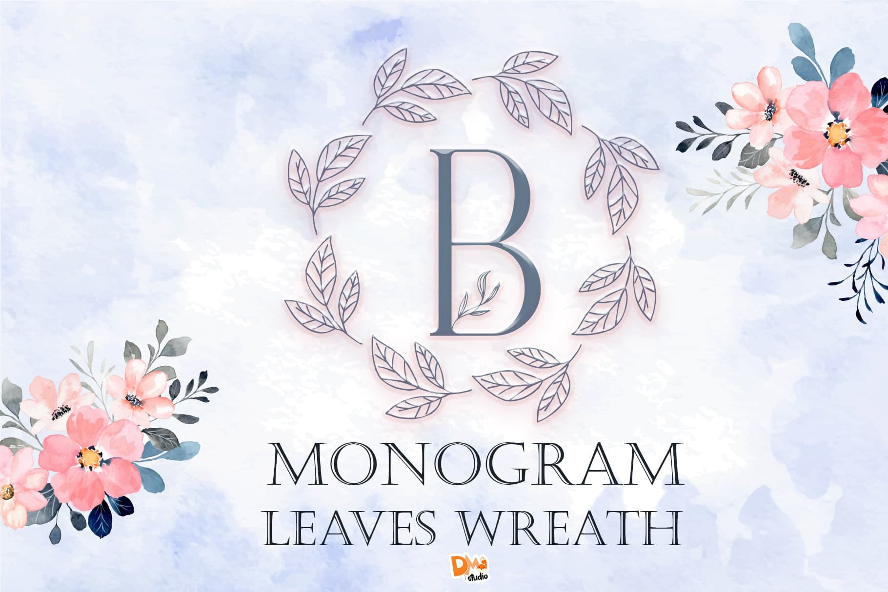 Monogram Leaves Wreath Font - DM Letter Studio