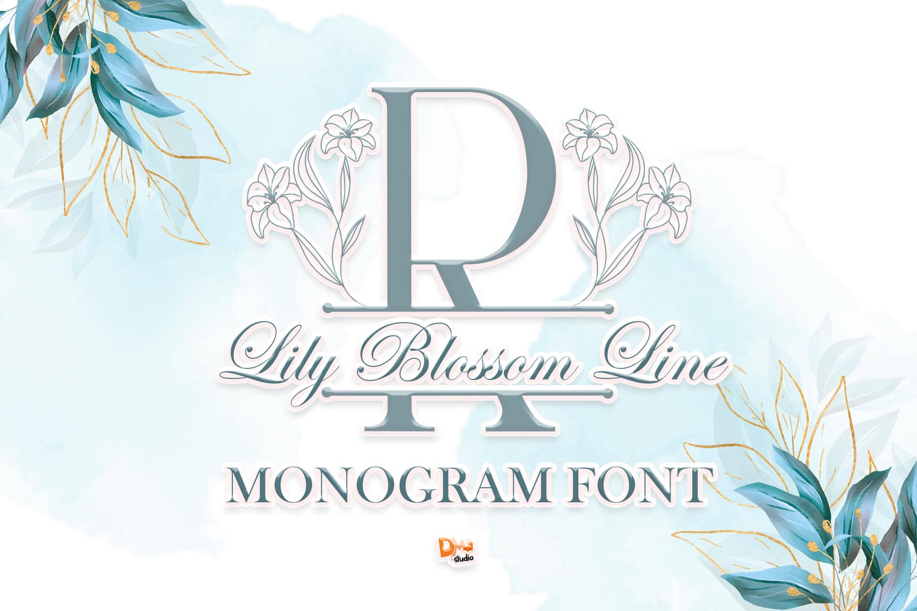 Lily Blossom Line Monogram - DM Letter Studio