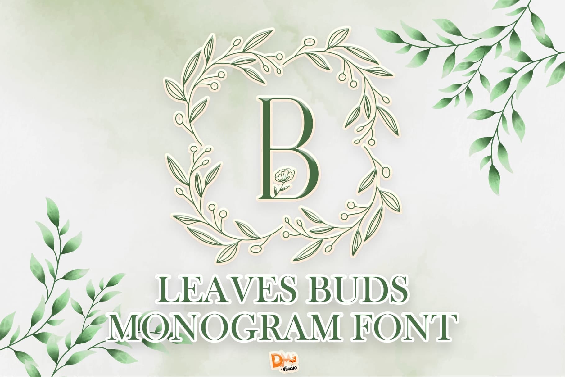 Leaves Buds Monogram - DM Letter Studio