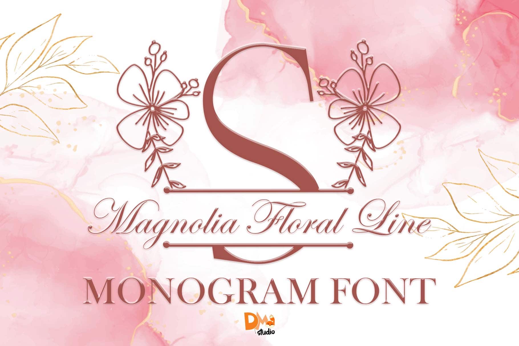 Magnolia Floral Line Monogram - DM Letter Studio
