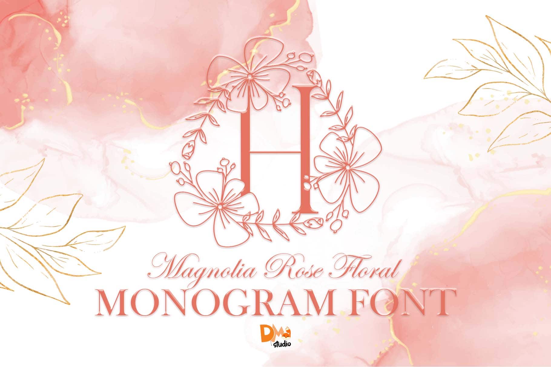 Magnolia Rose Floral Monogram - DM Letter Studio